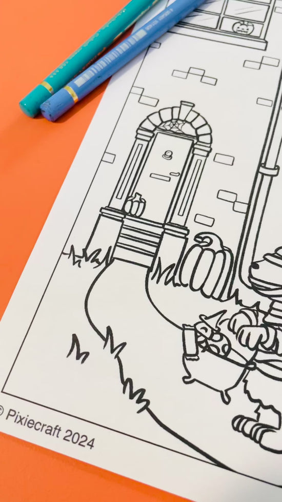 FREE Halloween party illustrated colouring page - Pixiecraft